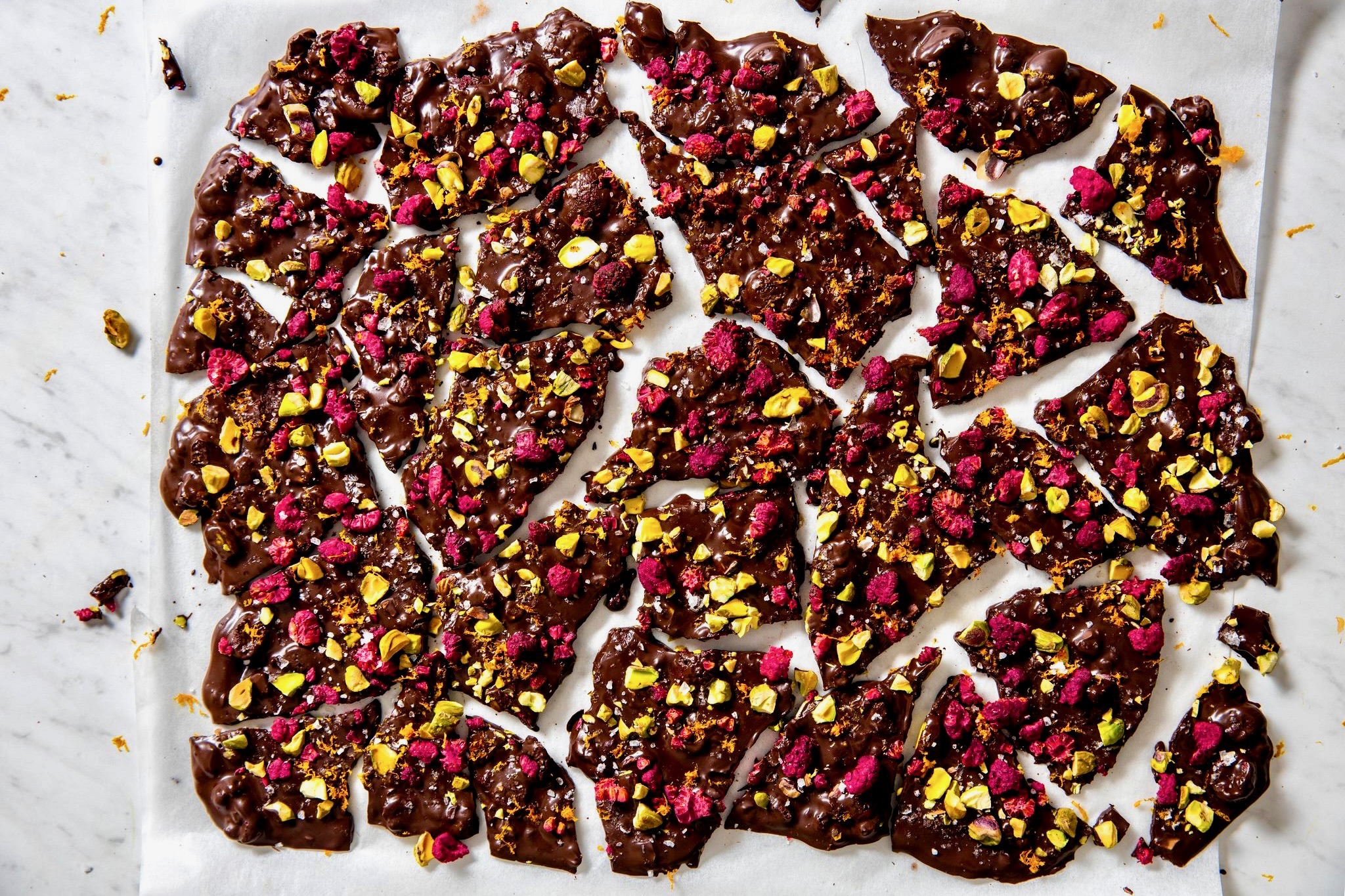 Chocolate Bark with Raspberries, Pistachios, and Orange Zest - Elise ...